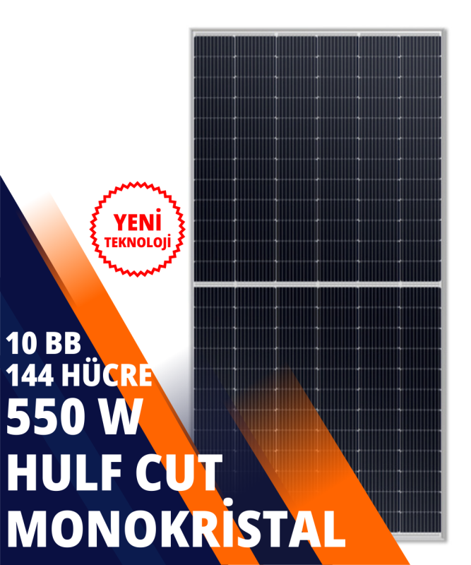 550 Watt Hulf-Cut Monokristal Güneş Paneli - Marka Solar Enerji Sistemleri